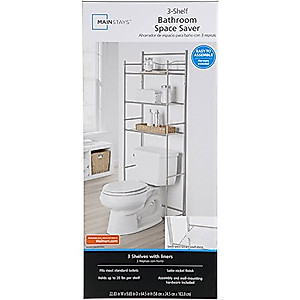 3-Shelf Over Toilet Bathroom Storage Organizer, Cabinet, Towel Rack, Bathroom Space Saver with 3 Shelves, Satin Nickel Finish