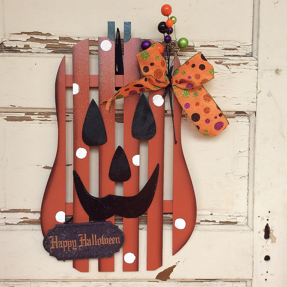 AGD Halloween Decor - Slat Wood Pumpkin and Ghost Double Door Wreaths