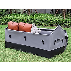 FVSCM 172 Gallon Outdoor Storage Box Waterproof, Portable Soft Deck Box for Outdoor Cushions, Throw Pillows, Garden Tools, Pool Towel and Accessories, Grey & Black