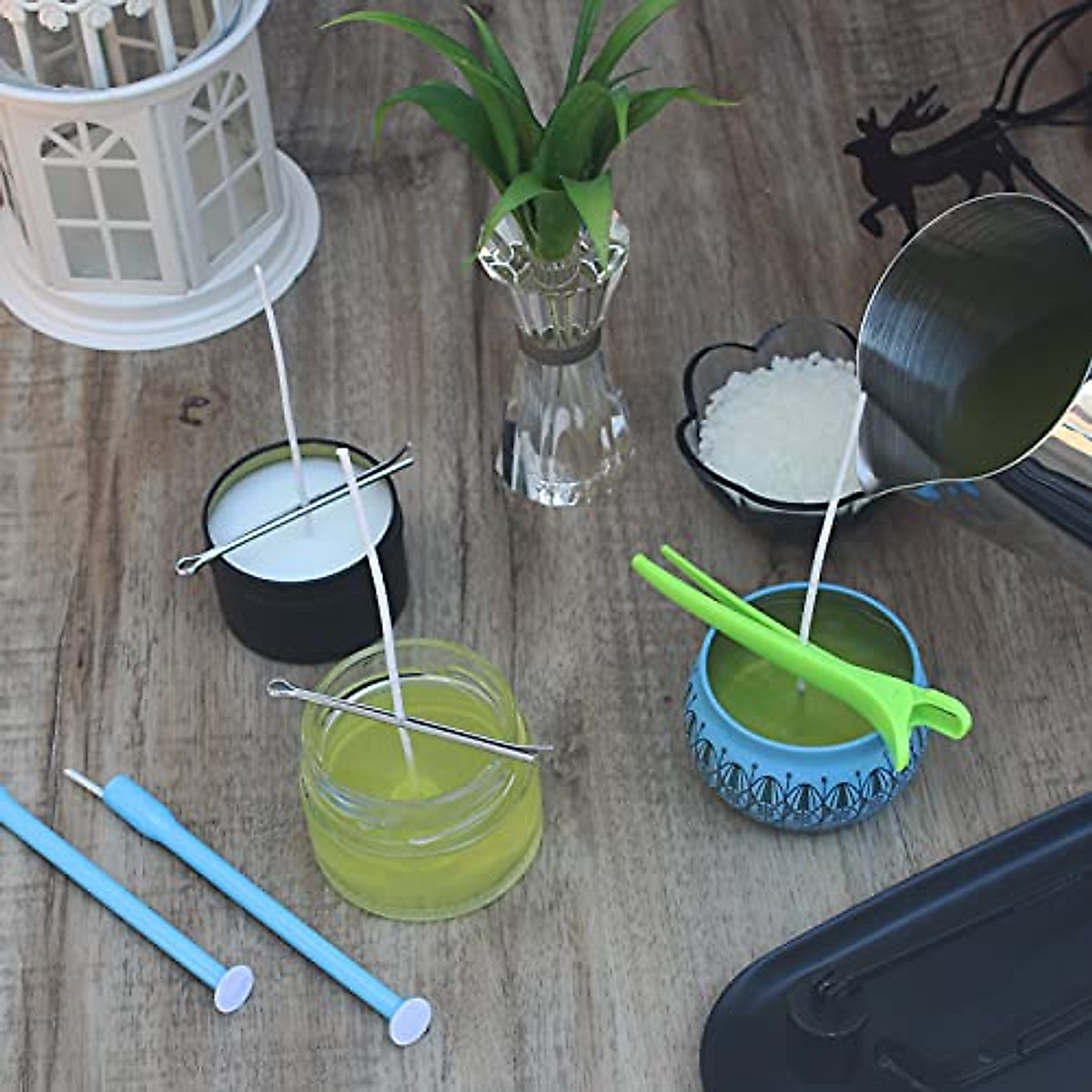 CandMak Candle Wick Kit, 60pcs Candle Wicks with Wick Stickers, Wick Holders and Candle Tags for Candle Making (Thick 4"+6"+8")