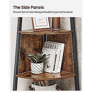 VASAGLE 71.6 Inch Tall Corner Shelf, 5 Tier Rustic Corner Bookshelf Bookcase, Corner Ladder Shelf Multipurpose, Plant Stand for Living Room, Bedroom, Kitchen, Brown and Black ULLS804B01