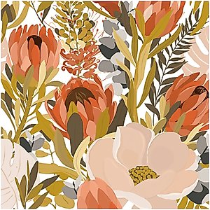 Floralplus Peel and Stick Wallpaper Floral Removable Wallpaper for Bathroom Boho Peel and Stick for Bedroom Vintage Protea Flower Contact Paper for Renter Home Decor 17.5 x 118 in