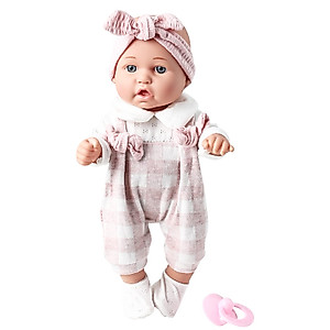 Enjoyin 12'' Baby Doll in Gift Box with Pink Cloths, Pacifier, 13''x13'' Microfabric Blanket, and Feeding Bottle. Gift Idea for Ages 3+