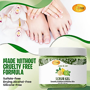 SPA REDI – Exfoliating Scrub Pumice Gel, Lemon & Lime, 16 Oz - Manicure, Pedicure and Body Exfoliator Infused with Hyaluronic Acid, Amino Acids, Panthenol and Comfrey Extract