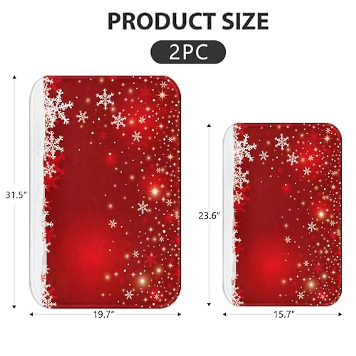 ArtSocket Christmas Bathroom Rugs and Mats Set 2 Piece, Snowflake Red Rugs Non Slip, Winter Snow Absorbent Microfiber Memory Foam Bath Mat Machine Washable Bathroom Floor Mats