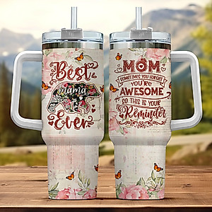 Mama Bear Floral Inspiration, Tumbler 40 Oz With Handle Lid And Straw, Mama Bear Gifts, Mom Flower Cups To Funny Yellow For Eleven Water Steel Handle Straws Modern
