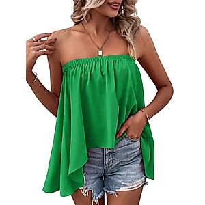 SOFIA'S CHOICE Women's Ruffle Hem Strapless Tube Top Casual Sleeveless High Low Flowy Blouse Shirts Green Medium