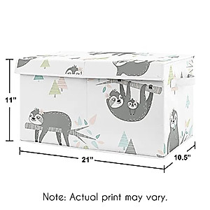 Sweet Jojo Designs Pink and Grey Jungle Sloth Girl Small Fabric Toy Bin Storage Box Chest For Baby Nursery or Kids Room - Blush, Turquoise, Gray and Green Tropical Botanical Rainforest Leaf