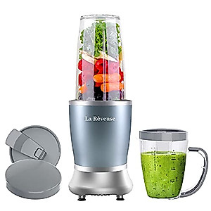 La Reveuse Personal Size Blender 250 Watts Power for Shakes Smoothies Seasonings Sauces with 1 Piece 15 oz Cup,1 Piece 10 oz Mug,BPA Free (Pearl Blue)