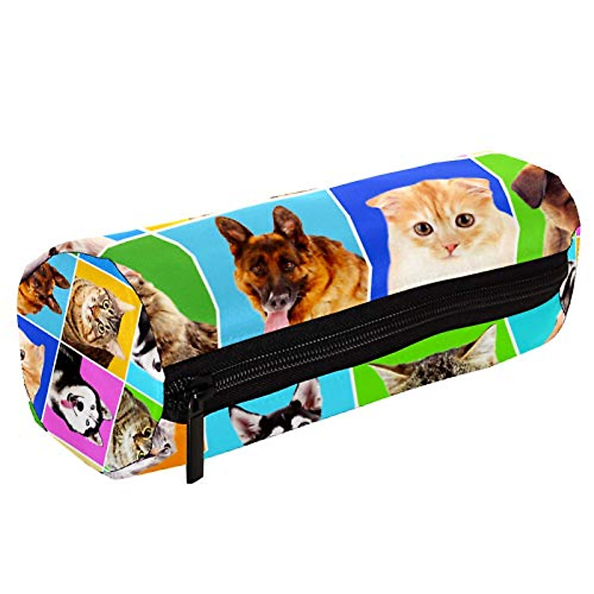 Dogs and Cats Portraits Pencil Bag Pen Case Stationary Case Pencil Pouch Desk Organizer Makeup Cosmetic Bag for School Office