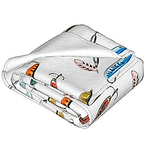 Fishing Bait Flannel Blanket Different Bash Fish Hooks Fishing Lures Hobby Pastime Hooks Throw Blankets for Kids Adults, Super Soft Lightweight Fluffy Sofa Office Fleece Plush Blanket 50"x40"