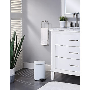 SunnyPoint 4.5 Liter / 1.2 Gallon Round Trash Can with Plastic Inner Bucket; Bathroom, Office, Kitchen and Bedroom Step On and Slow Close (WHT)