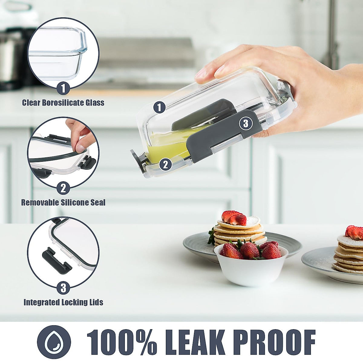 DONQQCC 6 Pack Glass Food Storage Containers, Ideal for Lunch, Meal Prep, Leftovers, Airtight Bento Boxes with Leak Proof Locking Lids, Freezer to Microwave Safe