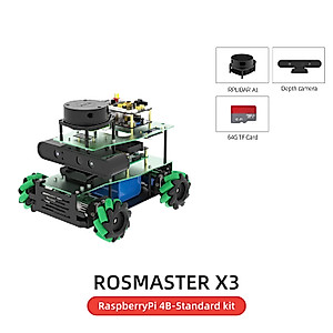 Raspberry Pi 4B ROS Robot Lidar Mapping Navigation Depth Image 3D Analysis Mecanum Wheel Python Programming Learn Explore Robotic Kit（Pi Standard Ver-Without Pi）