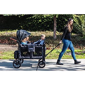 WONDERFOLD Stroller Wagon Pull Handle Featuring Vegan Leather Cover for Comfortable Grip, Three Adjustable Heights, and Carriage Attachment Buckle (Compatible with W-Series Models Only)
