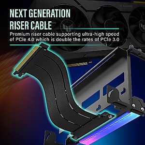 EZDIY-FAB PCIe 4.0 GPU Mount Bracket with ARGB LED Module, Multi-Angle Adjustment with Riser Cable, Compatible to RTX4090, 4080, 4070ti- Black