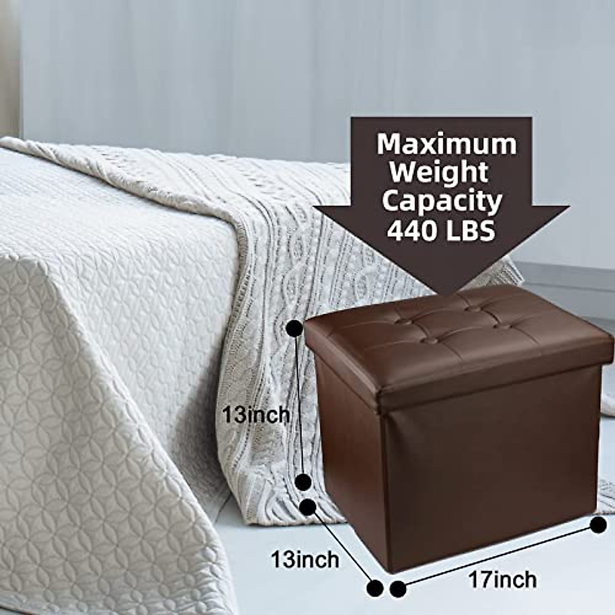 Hamgtrion Ottoman Storage Ottoman Folding Ottomans Footrest Storage Ottoman Small Footstool Rectangle Bench Cube for Room Living Room Bedroom Brown L17W13H13inches