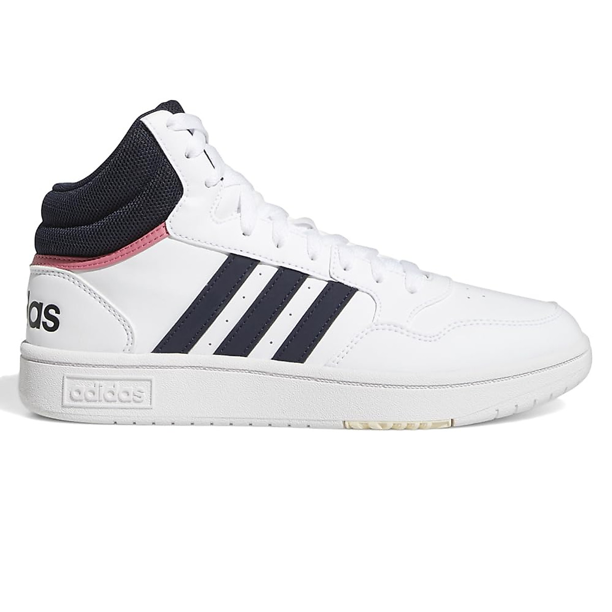 adidas Women's Hoops 3.0 Mid Top Basketball Shoes, White/Legend Ink/Rose Tone, 8