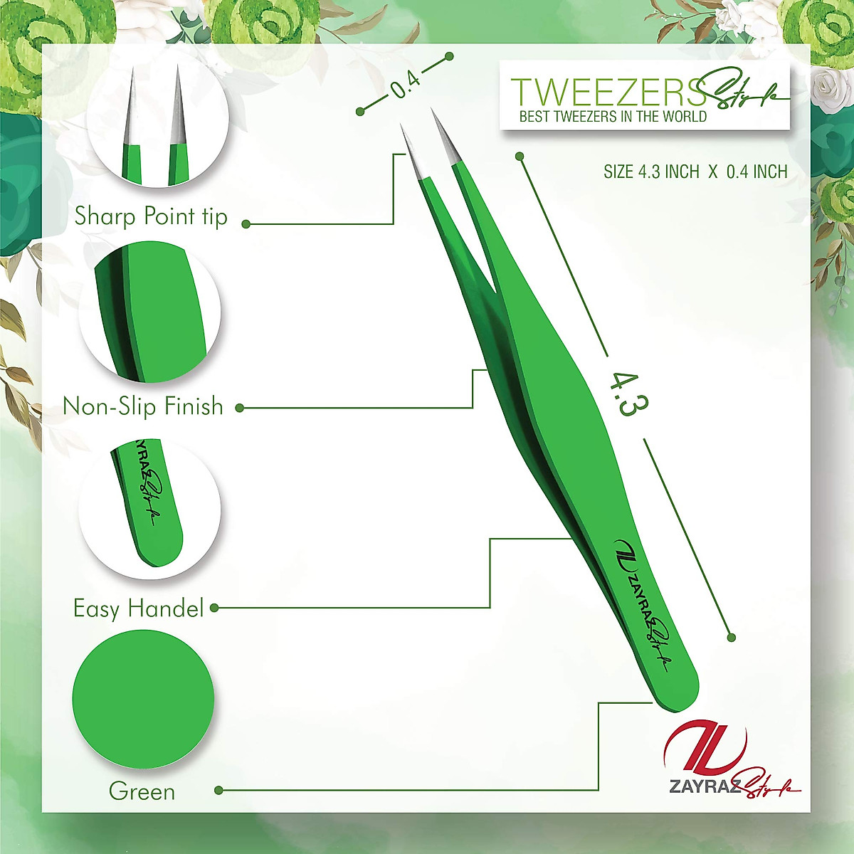 Surgical Tweezers for Ingrown Hair - Precision Sharp Needle Nose Pointed Tweezers for Splinters hairs, Ticks & Glass Removal - Best for Eyebrow Hair, Facial Hair Removal (Green)