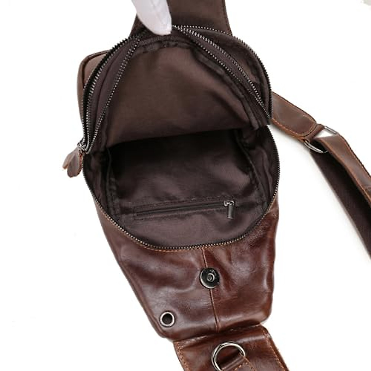 YSGDB Genuine Leather Sling Backpack Chest Bag Outdoor Hiking Travel Daypack Brown