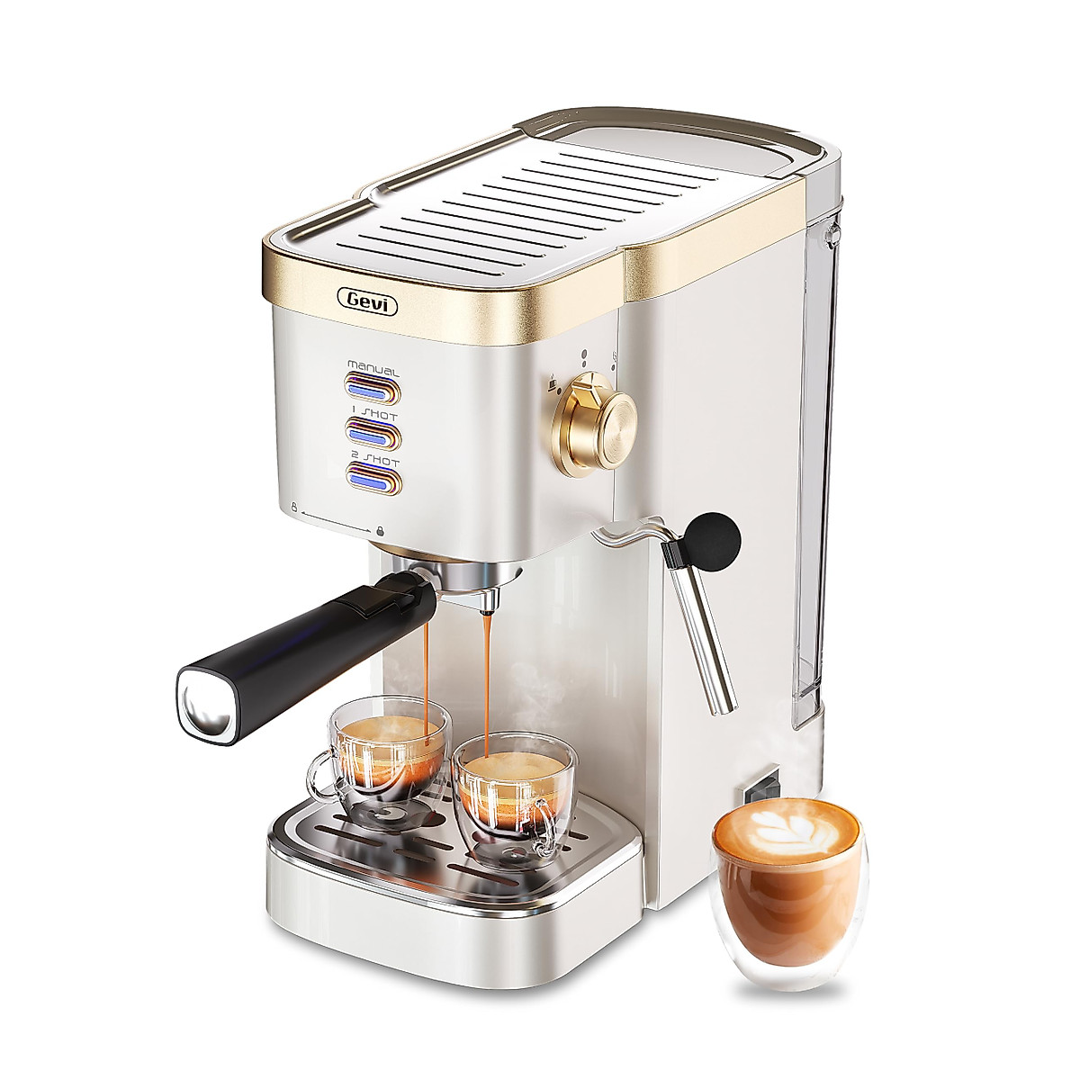 Gevi Espresso Machine 20 Bar High Pressure,Compact Espresso Machines with Milk Frother Steam Wand,Cappuccino & Latte Maker with Volume Control for Home,Espresso Maker，Gift for Coffee Lover