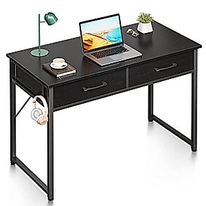 ODK 40 Inch Small Desk with Fabric Drawers, Vanity Desk with Storage, Home Office Desk for Small Spaces and Bedroom, Modern Work Writing Study Table, Black