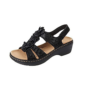 Frostluinai Summer Sandals for Women Comfortable Light Breathable Open-Toed Beach Sandal Casual Openwork Ankle Straps Shoes Footwear Black 9