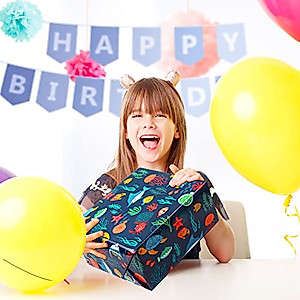 Ocean Birthday Wrapping Paper for Kids Girls Boys, 6 Sheets Under the Water Animal Coastal Design Gift Wrap Paper, 20 x 28 inch Per Sheet Folded Flat Birthday Paper for Kids Girls Boys Baby Shower