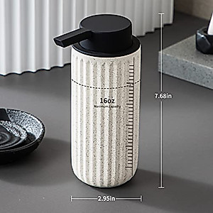 Foaming Soap Dispenser 16oz Removable Ceramic Lotion Dispenser, Cylindrical Stripe Kitchen Bathroom Pump Bottle with Foam Bottle Pump(Cream)