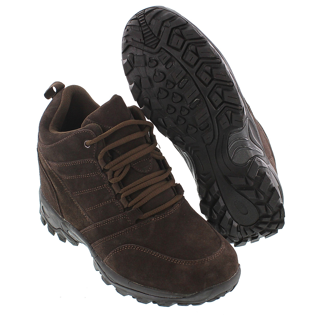 CALTO Men's Invisible Height Increasing Elevator Shoes - Dark Brown Suede Lace-up Hiking Boots - 4 Inches Taller - H0031 - Size 11 D(M) US