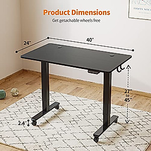 Cubiker 40 x 24 Inch Standing Desk, Stand up Height Adjustable Home Office Electric Table, Sit Stand Desk with Splice Board, Black Frame & Black Desktop