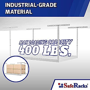 SafeRacks Overhead Garage Storage Rack - Heavy Duty Racks for Garage with 400 lb Capacity, Easy Garage Shelving, Adjustable Storage Rack, Ceiling Mount Storage Shelves 3x6 White (24"-45")