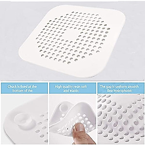 Hair Catcher,Square Drain Cover Silicone Drain Tub Stopper,for Bathtubs & Showers,Filter Shower Drain Protection Flat Strainer Stopper with Suction Cups for Kitchen Sinks (1 Grey + 1 White)