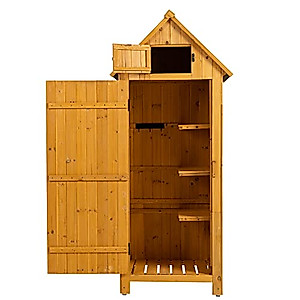 Mbolyeer Garden Storage Shed: Garden Tool Storage Cabinet, Lockable Wooden Storage Sheds Organizer for Home, Yard, Outdoor, Natural