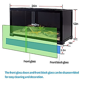 REPTI ZOO Glass 15 Gallon Reptile Tank 24" X 12" X 12", Black-Tinted ECO Reptile Terrarium