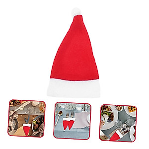 SEWACC 24pcs Christmas Santa Hats Silverware Holders Mini Christmas Hat Christmas Cutlery Holders Xmas Party Table Dinnerware Flatware Decor