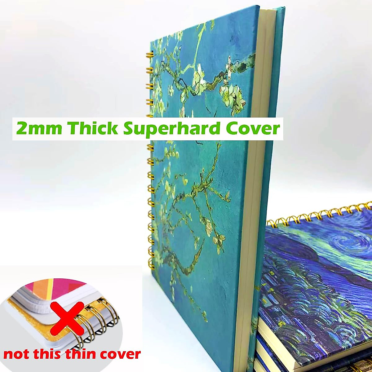 4 Pack A5 Van Gogh Notebooks Thick Superhard Cover Spiral Notebooks Hardcover Spiral Journals Spiral Bound Journal 8.3"x 6.3" College Ruled 4x160 Pages 100GSM Supplies for School Office Gifts