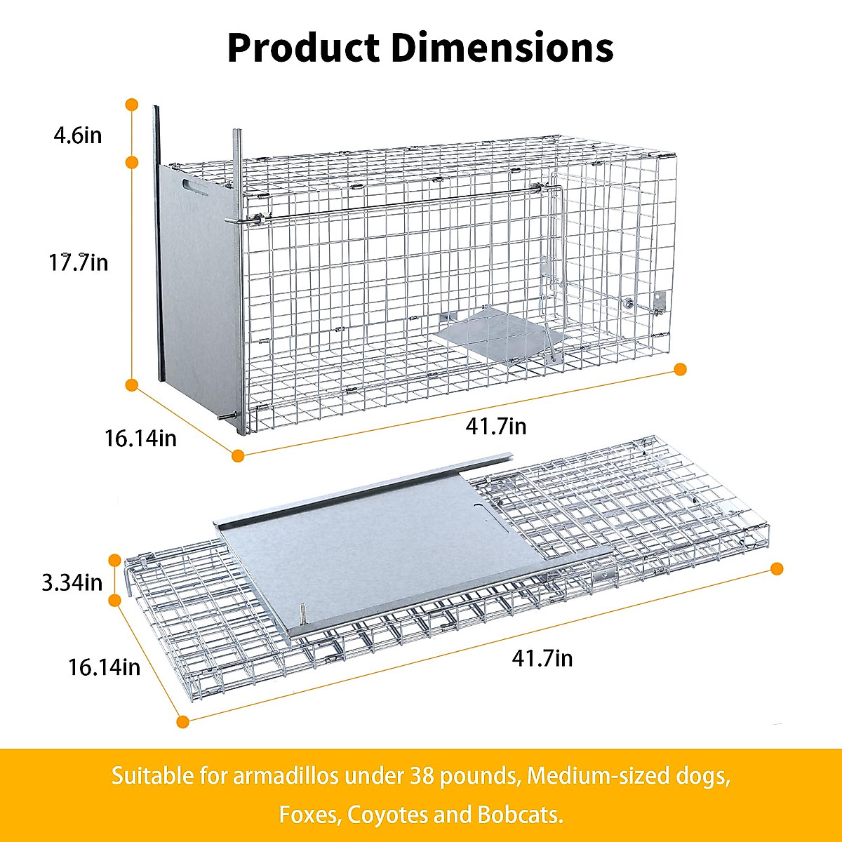 42" Large Humane Live Animal Trap,Collapsible Large Animal Catcher Cage,Cage Traps for Large Dogs up to 38 pounds,Foxes,Coyotes,Bobcat,Similar Sized Animals