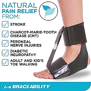 BraceAbility Foot Drop Brace - Ankle Orthosis Sock for Toe Walking in Big Kids, Teens, Adults; Supports Charcot Marie Tooth, Peroneal Nerve Injury, Stroke, Muscle Dystrophy Pain Relief in Bed (L/XL)