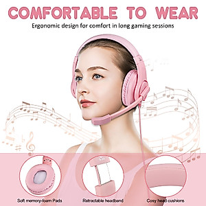 Pink Gaming Headset for Nintendo Switch, PS4, Xbox One,Laptop,PC,Tablets,Phones with Noise Cancelling Adjustable Mic, Soft Earmuffs Surround Sound 3.5mm Over Ear Headphones for Kids Teens Adults