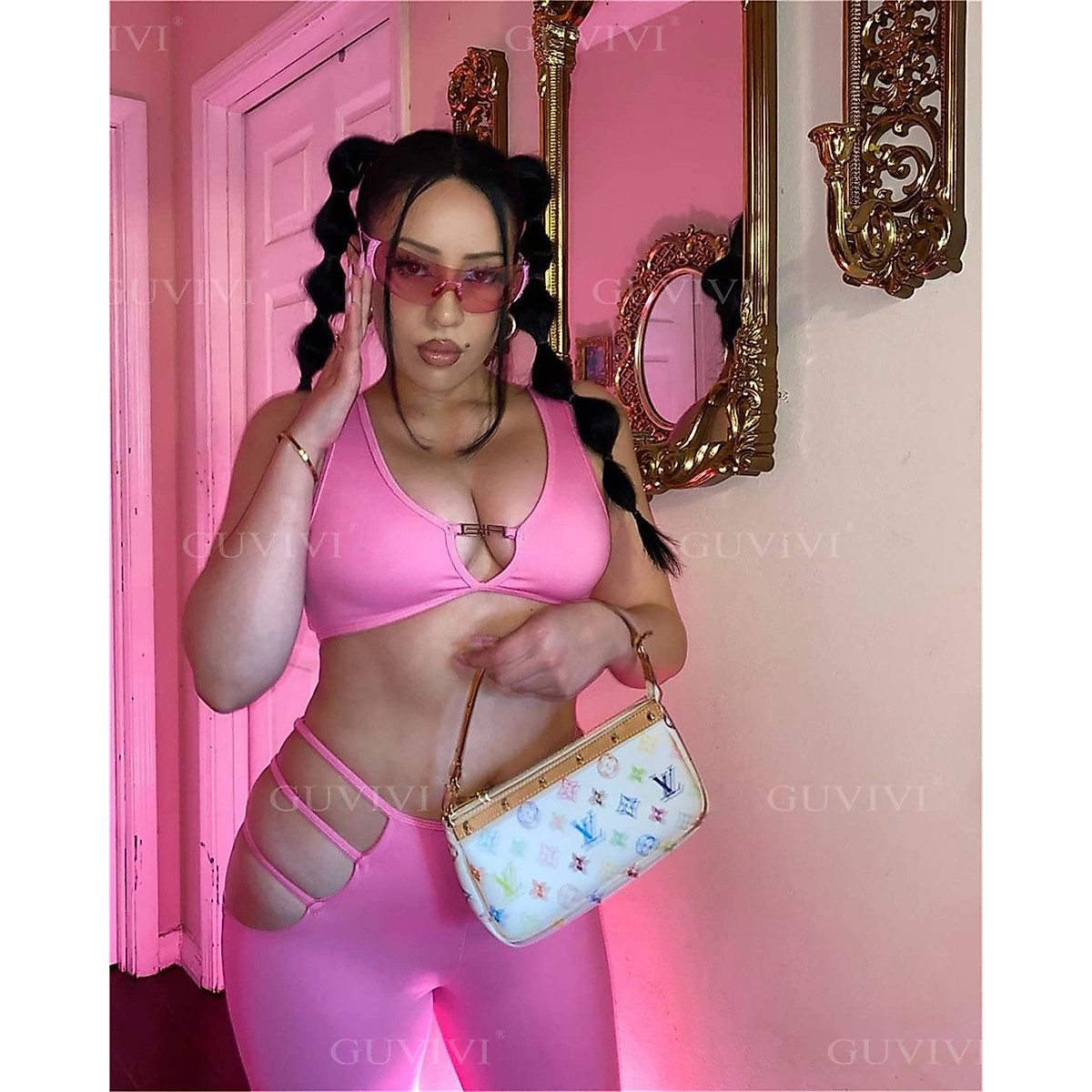 GUVIVI Wrap Around Y2K Sunglasses for Women Men Shield Flat Top Sunglasses Futuristic Frameless Gradient Lens Sun Glasses