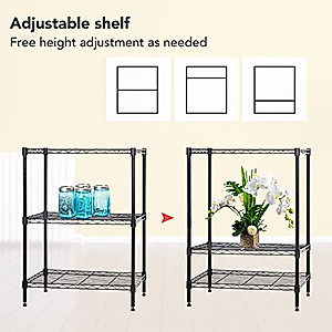 BestOffice 3-Shelf Adjustable Metal Storage Shelves Wire Shelving Unit Organizer Wire Rack 450Lbs Capacity for Small Places Kitchen Garage 23Lx13.2Wx30.2H,Black