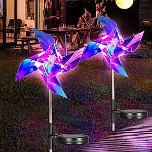 IQGVEB Solar Outdoor Yard Lights Christmas Decorations Garden Light,7 Colors Flower Lights 200Lumens Landscape Waterproof Lights, 2 Dimming Levels Pathway Lights (A-2PCS Windmills Solar Patio Light)