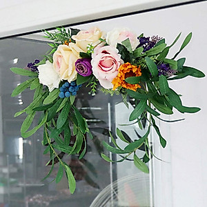 NMFIN Artificial Flower Swag, Handmade Floral Simulation Rose Peony Swag Arch Wreath Centerpiece for Wedding Home Front Door Garden Lintel Decoration