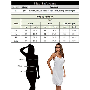 Fenteng Women's Slip Nightgowns Satin Sleepwear Lace Chemises Silky Sleeveless Sleepdress Cami Nightdress Comfy Nightshirt (XXL, White)