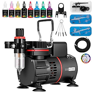 VIVOHOME Airbrush Kit with Dual Fan Air Compressor and 3 Dual Action Airbrush Gun, Gravity and Siphon Feed, Quiet Air Brush Set with 8 Primary Opaque Colors, Cleaning Brush, 2 Cup