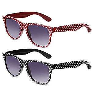 Nezyo 2 Pairs Retro Polkadot Womens Glasses UV Protection Square Sunglasses Vintage Oversized Eye Glasses for Women Girls