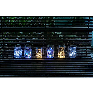 Decorman Solar Mason Jar Lights, 4 Pack 30 LED Fairy Star Firefly String Lids Lights with 4 Hangers for Patio Yard Garden Party Wedding Christmas Decoration(Jars Not Included) (4 Pack, Warm White)