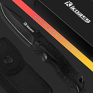 IKORES Pocket Knife for Men, 4 inch Multitool Folding Knife with Nylon Sheath and Pocket Clip, Bottle Opener, Glass Breaker, Seatbelt Cutter and Wrench, Black