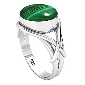 JEWELOPORIUM 925 Silver Ring for Women Green Genuine Malachite Stone Boho Silver Ring Size 8.5 Thanksgiving Gift Statement Jewelry